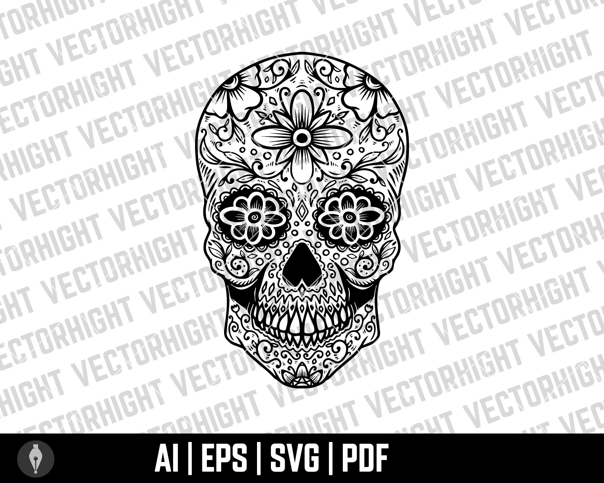 Mexican Sugar Skull. Day of the Dead Ai, SVG, EPS. Dia De Los Muertos ...
