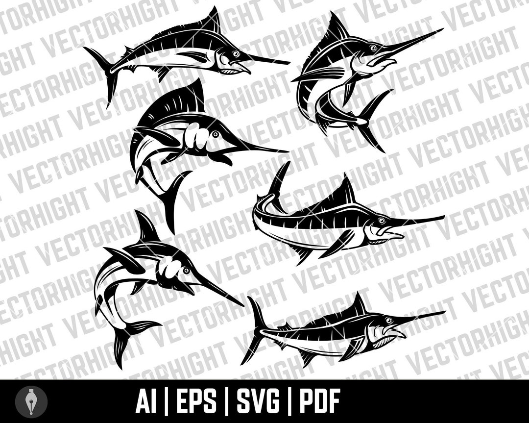 Sword-fish Clipart SVG, Marlin Shape Ai, Eps, Pdf. Swordfish Cricut ...