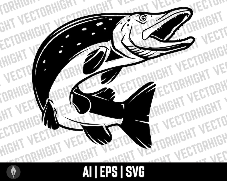 Set OF Pike Fish Illustrations Vector. Pike Fishing EPS, Ai, SVG. Pike ...