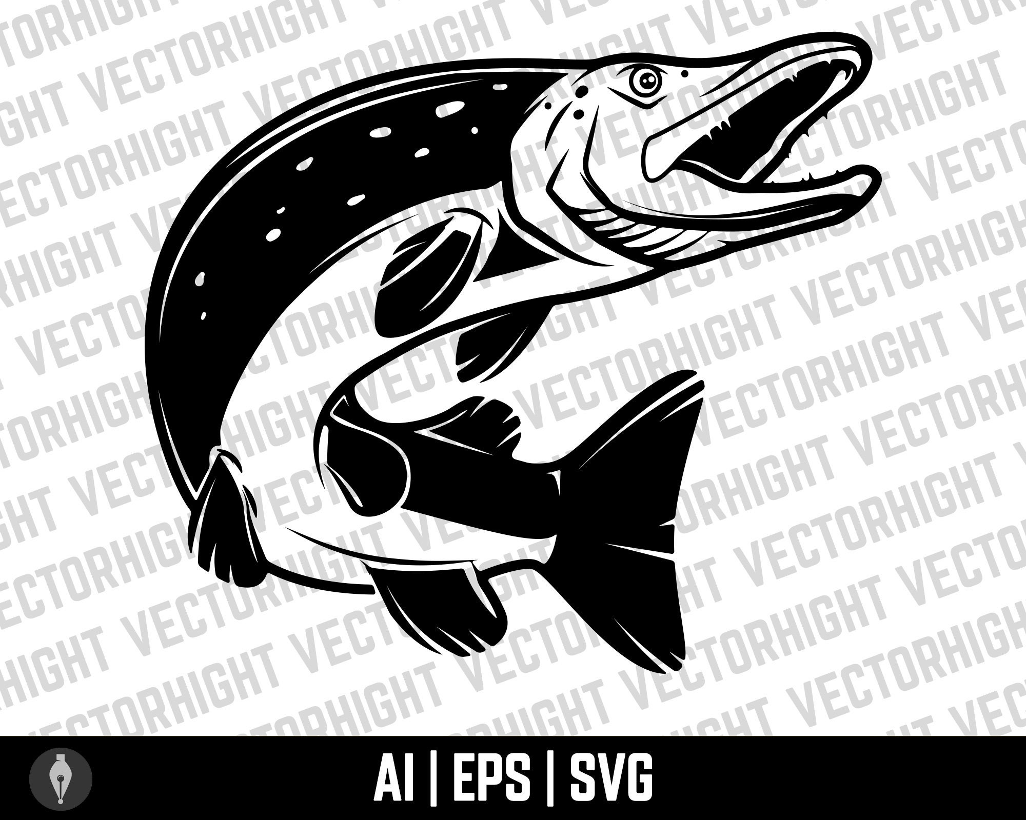 Set OF Pike Fish Illustrations Vector. Pike Fishing EPS, Ai, SVG. Pike ...