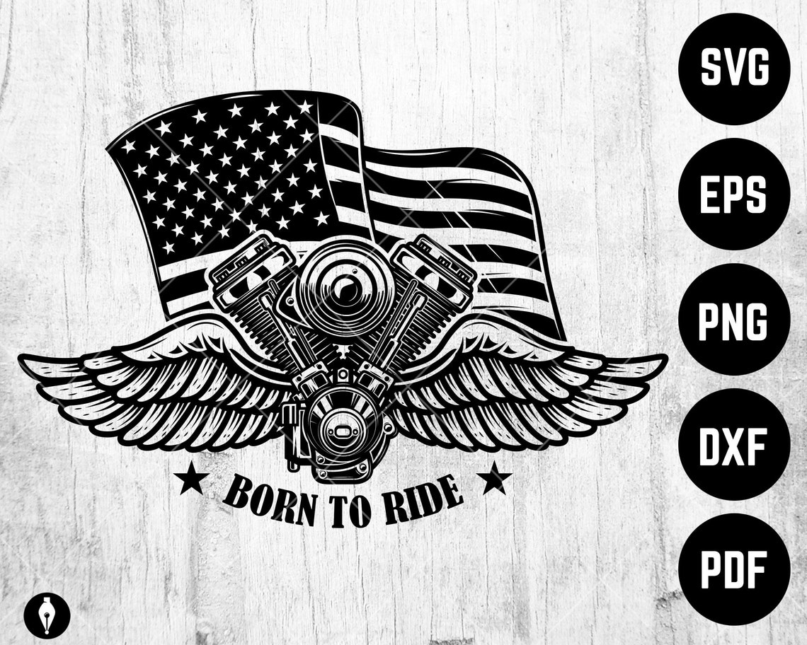 Winged Motorcycle Motor Svg, Twin Motor, USA Harley Davidson Vtwin ...