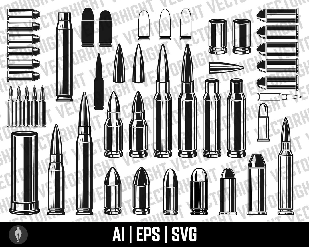 Bullet Clipart, Bullet Cartridge Svg, Eps, Ai. Bullet Bundle, Patron ...