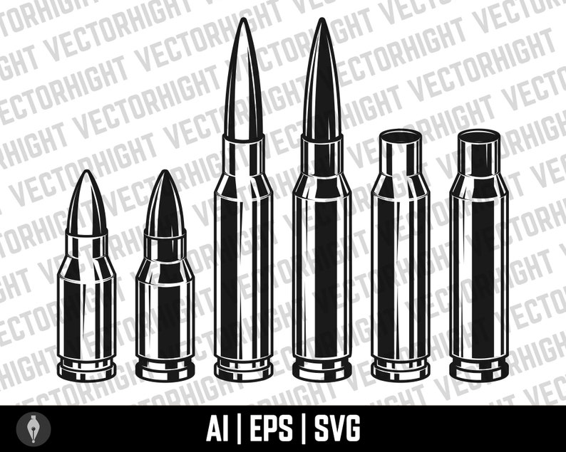 Bullet Clipart, Bullet Cartridge Svg, Eps, Ai. Bullet Bundle, Patron ...