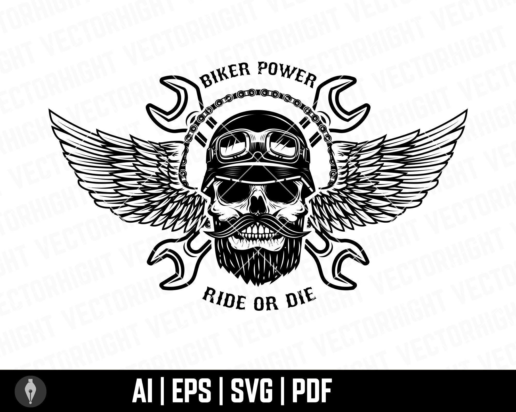 Biker Symbols Set Vector Illustration. Racer Skull SVG AI - Etsy