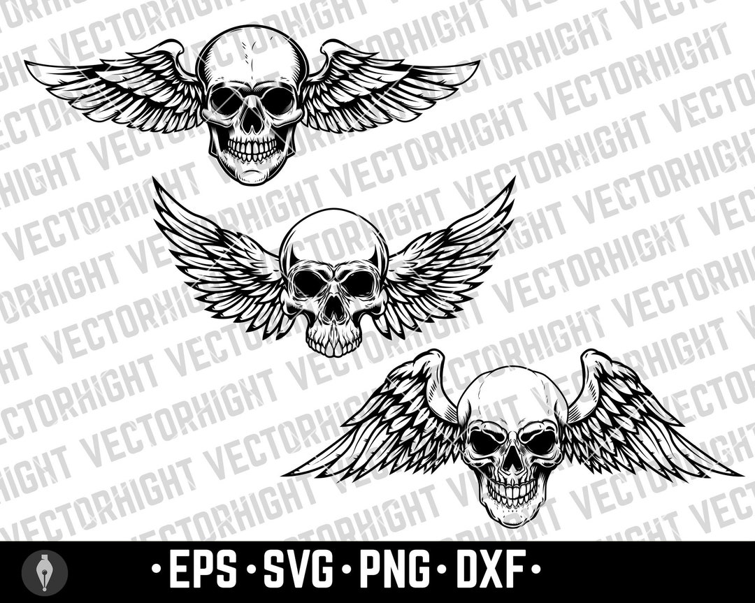 Winged Skull Svg Skull Png Skull With Wings Bundle Svg - Etsy