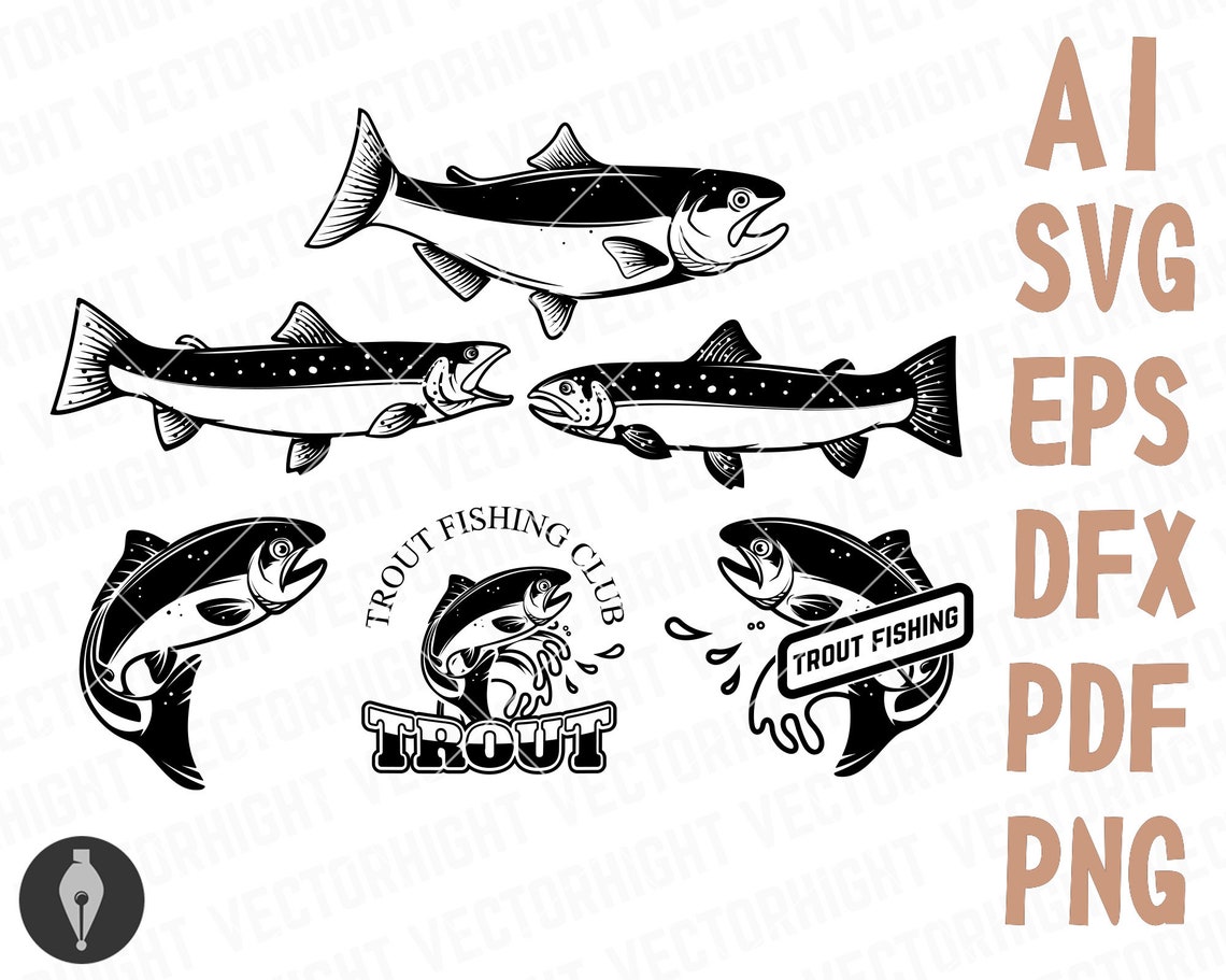 Trout Fishing Clipart Trout Svg Trout Fishing Emblems Trout | Etsy