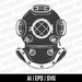 Diver Helmet Vector, Retro Diver Helmet EPS, SVG, AI, Diving Clipart ...