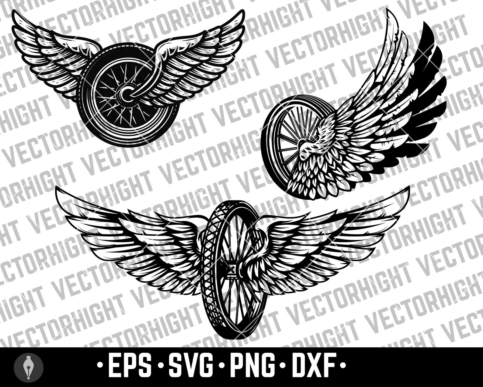 Wheels DXF, Winged Wheel SVG Cricut, Motorcycle SVG File, Png, Wheels ...
