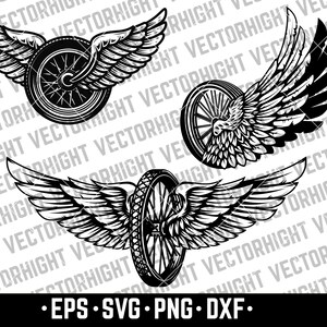 Wheels DXF, Winged Wheel SVG Cricut, Motorcycle SVG File, Png, Wheels ...
