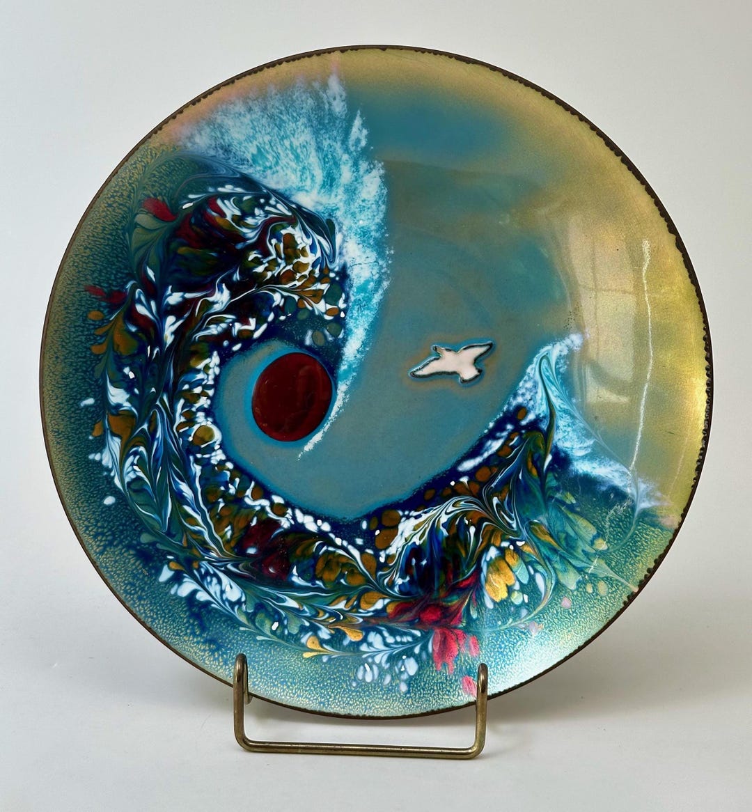 Vintage Enamel Copper Plate: Coastal Landscape Art by Kareka - Etsy