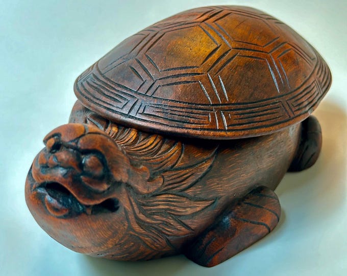 Antique Asian Carved Wood Dragon Turtle Box. - Etsy
