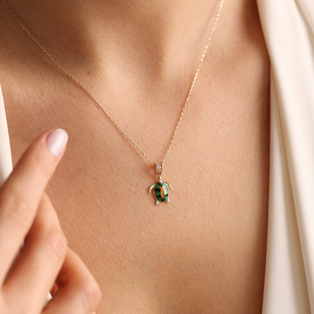 Turtle Necklace 14k Solid Gold Gold Tortoise Necklace - Etsy