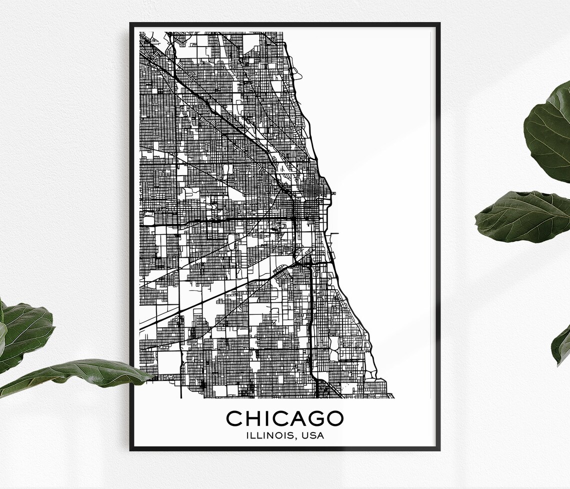 Chicago Map Print Colour Map Print Chicago Print City Map | Etsy