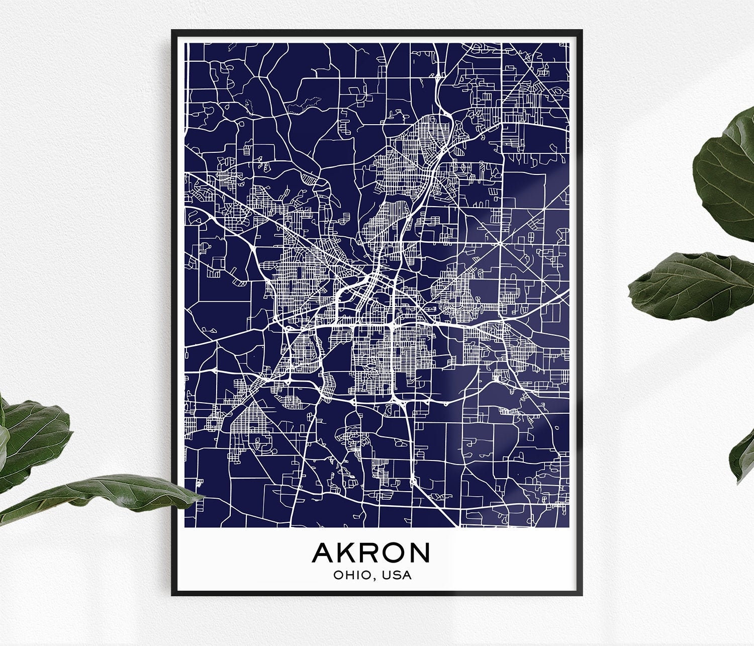 Akron Map Print Colour Map Prints City Maps Akron City Map | Etsy