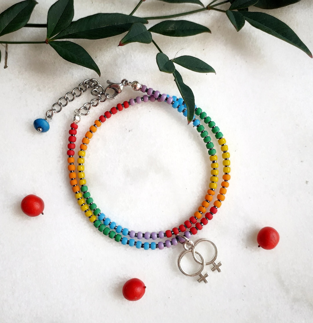 Lesbian Bracelet Beaded, LGBTQ Pride Flag Lesbian Jewelry Necklace Gift ...