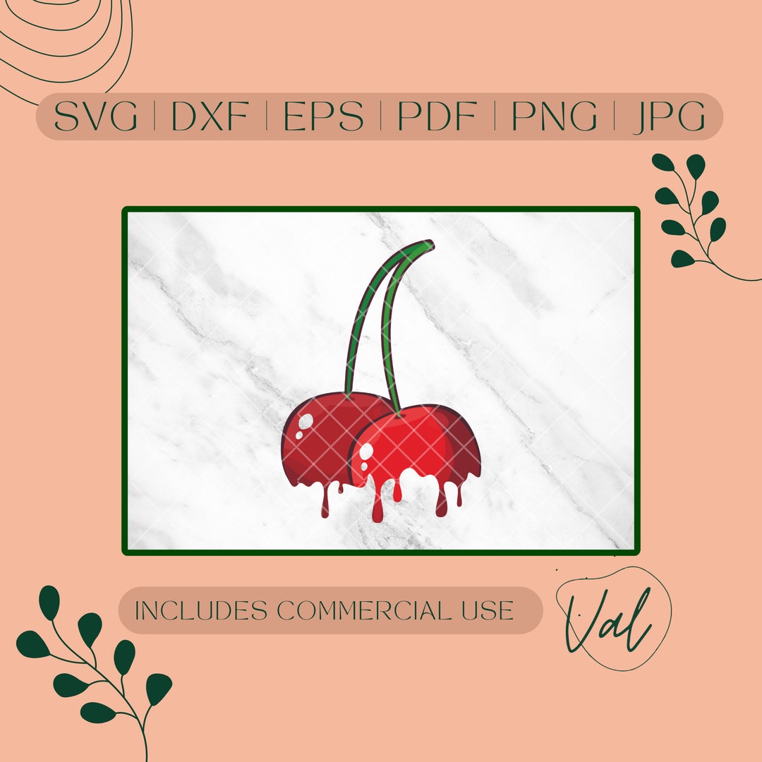 Dripping Cherry SVG DXF PNG Cricut Cut Files, Cherry Melting, Cherry ...
