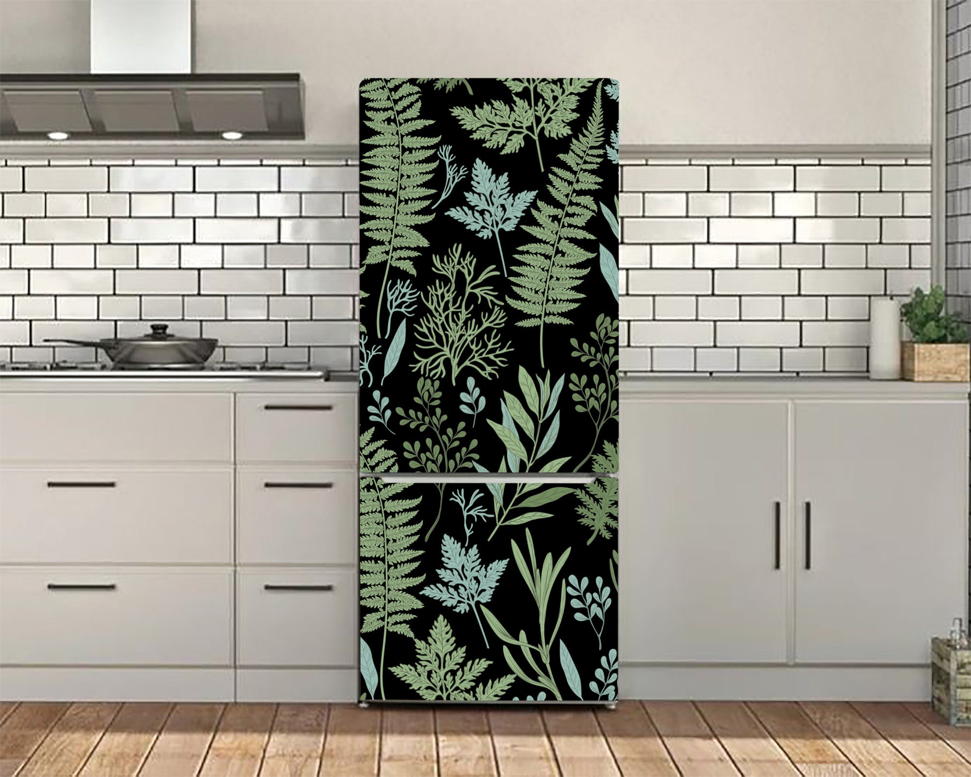 Fern Dark Fridge Vinyl Wrap. Botanical Decorative Fridge Mural Peel and ...