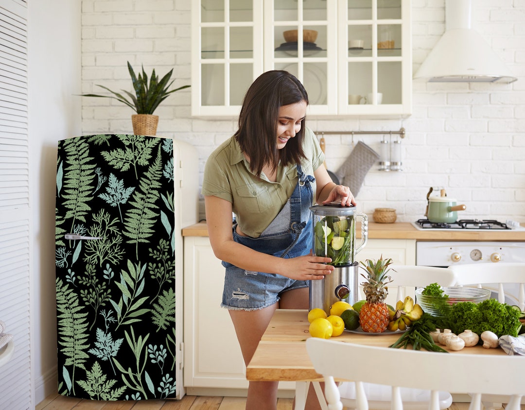 Fern Dark Fridge Vinyl Wrap. Botanical Decorative Fridge Mural Peel and ...