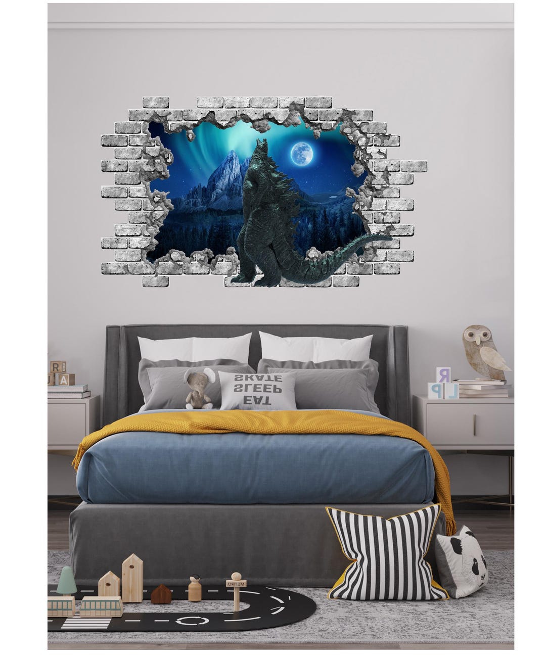 Monster Godzilla Wall Decal for Boys Room, Movie Window Mural ...