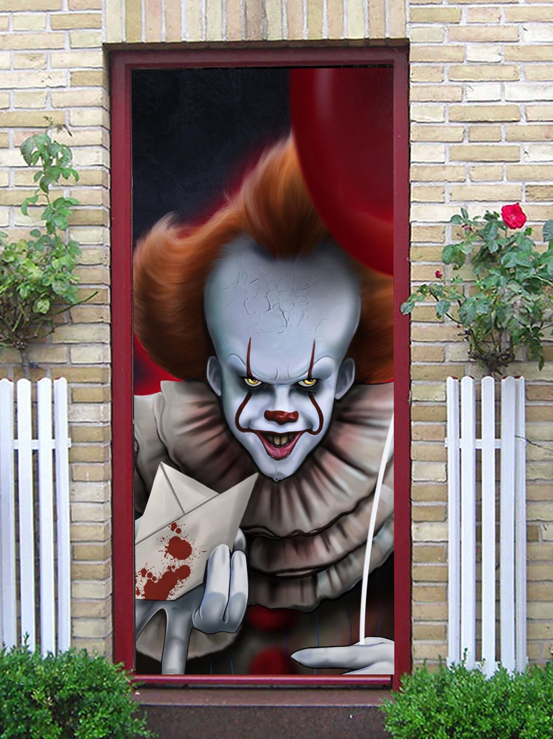 It Horrors Halloween Outdoor, Pennywise Clown Door Cover Mural ...