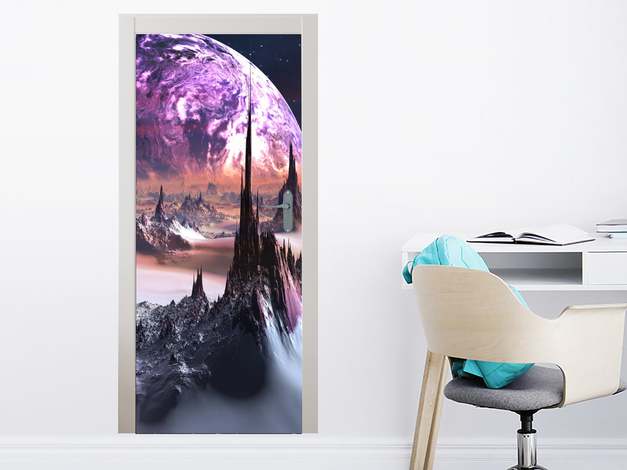 3D Space Mural for Door Space Moon Front Door Vinyl Galaxy - Etsy