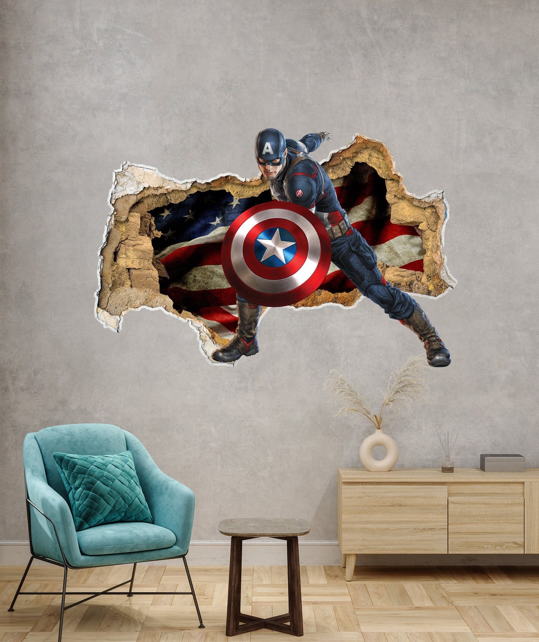 Captain America Wall Decal for Boy Nursery Room, Superhero Vinyl ...