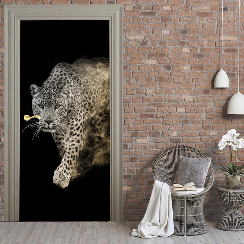 Leopard Door Mural 3D Animals Decal Door Vinyl Cover | Etsy