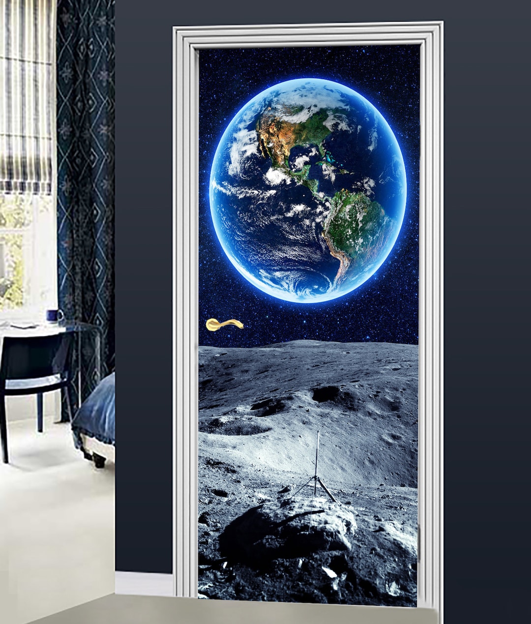 3D Earth From Space Decal, Space Door Mural, Door Vinyl Cover, Galaxy ...