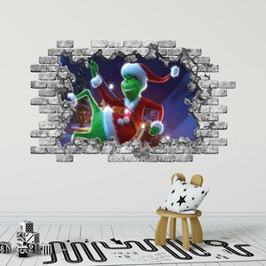 3D Christmas Wall Decal, Grinch Vinyl Sticker Murals, Grinch Wall Decal ...