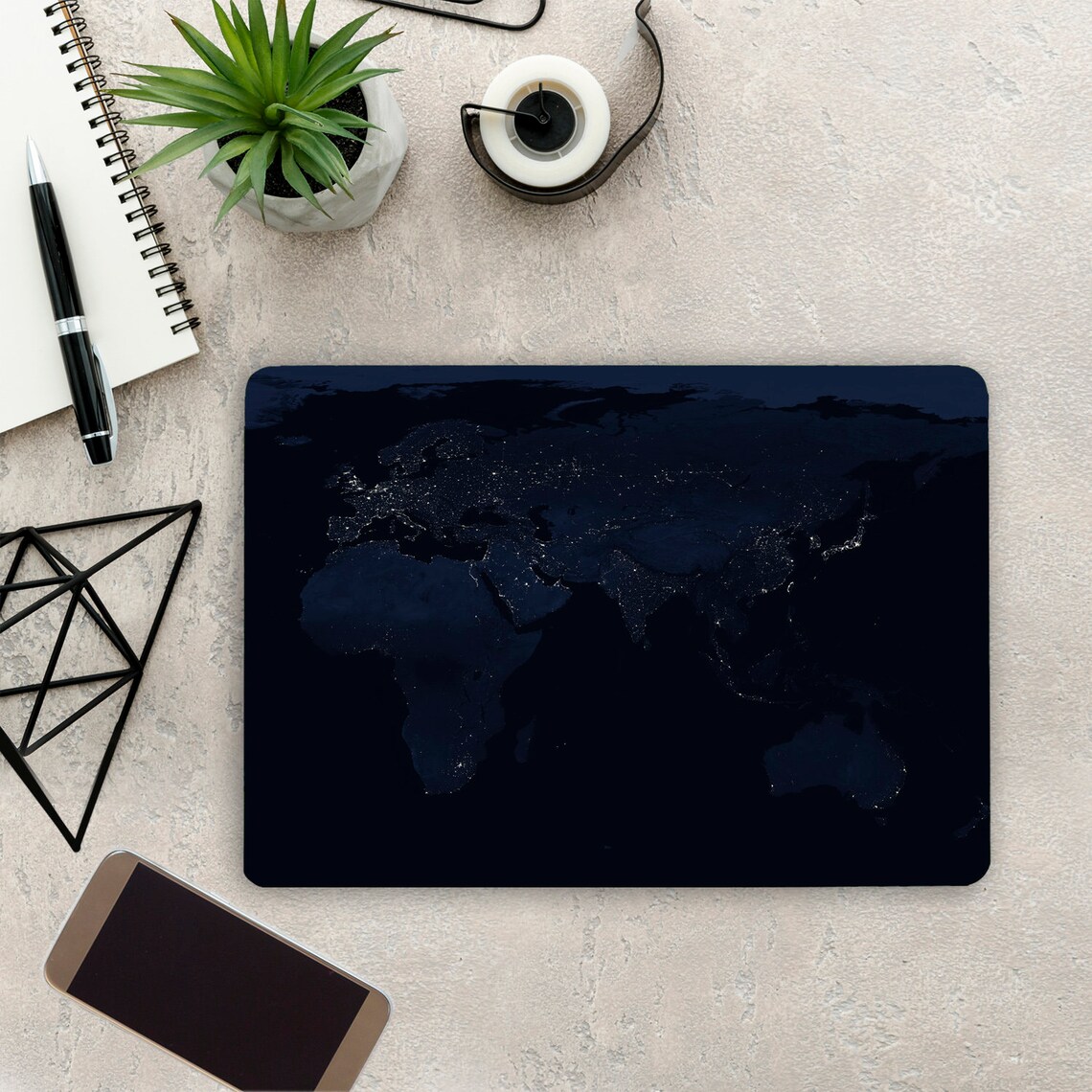 World Map Laptop Skin Dark Blue Map Notebook Vinyl Decal Dell - Etsy