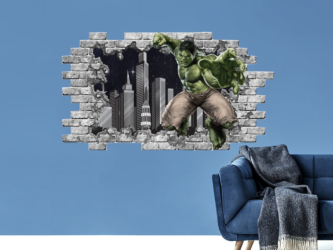 Hulk Wall Decal, Superhero Window Murals, Night City Skyline Children ...