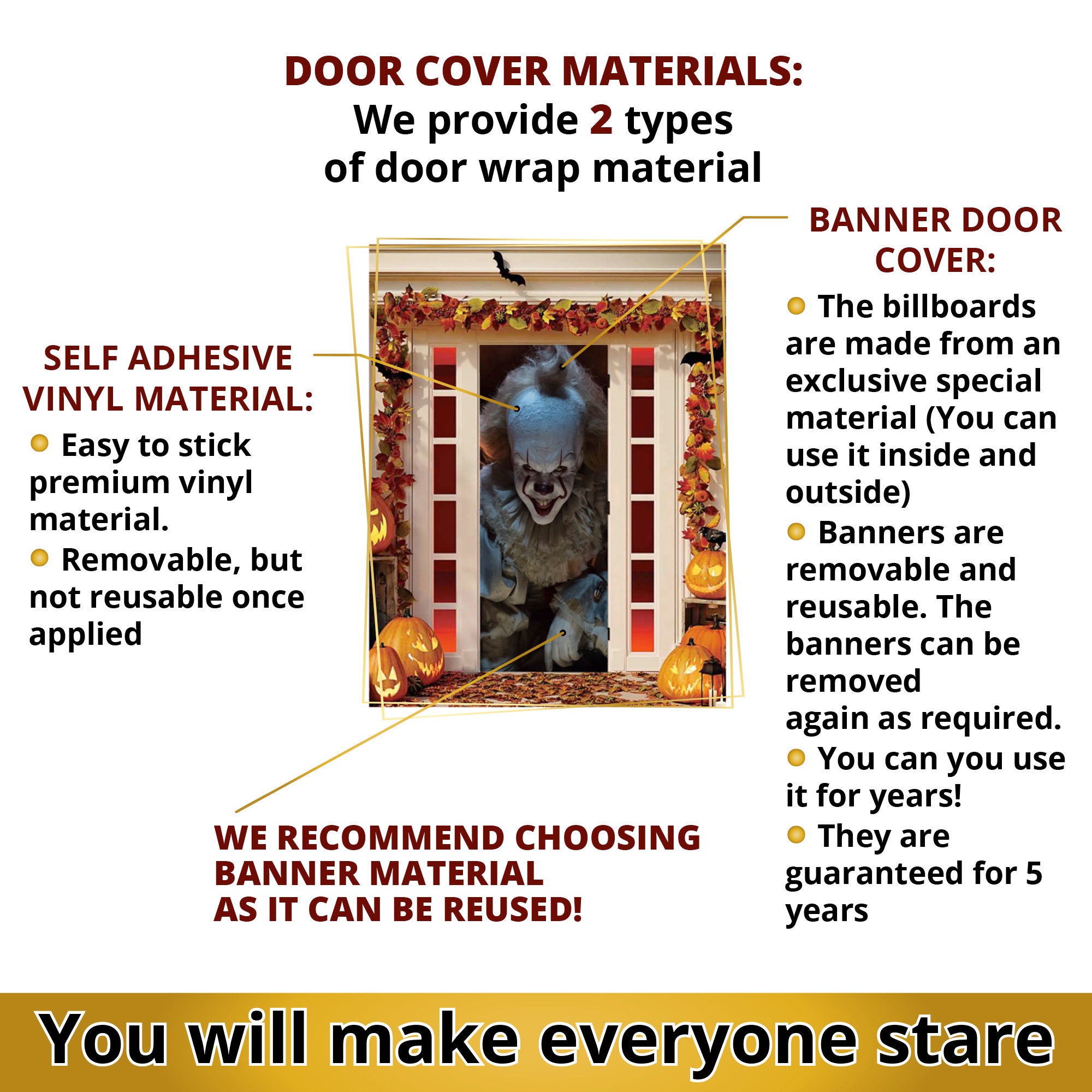 Pennywise Clown Door Cover Mural It Horrors Halloween Outdoor - Etsy