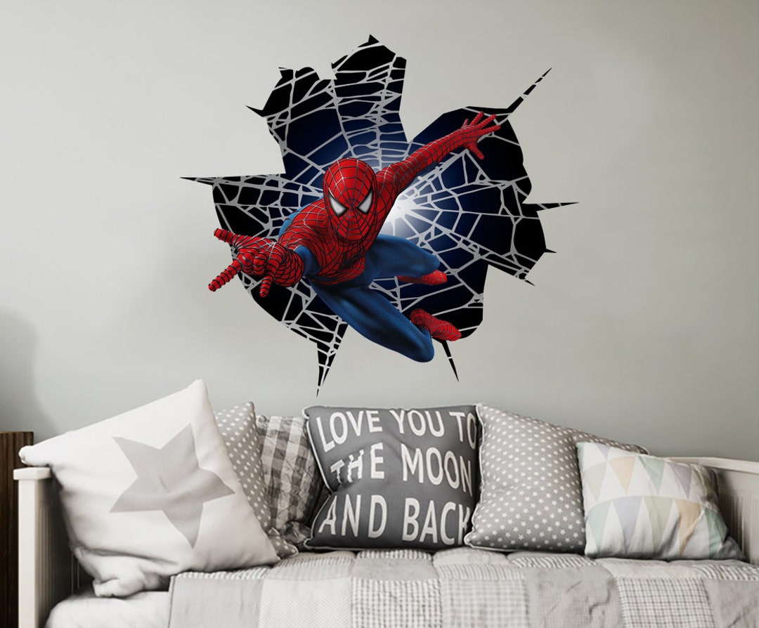Spiderman Wall Sticker. Superhero Vinyl Mural for Boys Kids Room ...