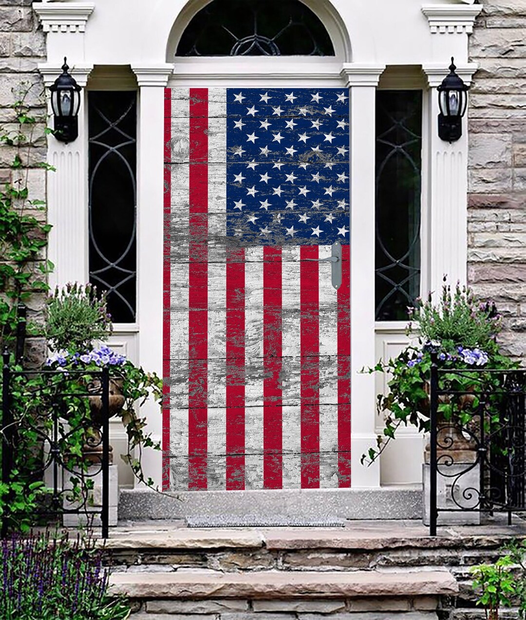 American Flag Door Banner, Patriotic Door Mural, American Flag Door ...
