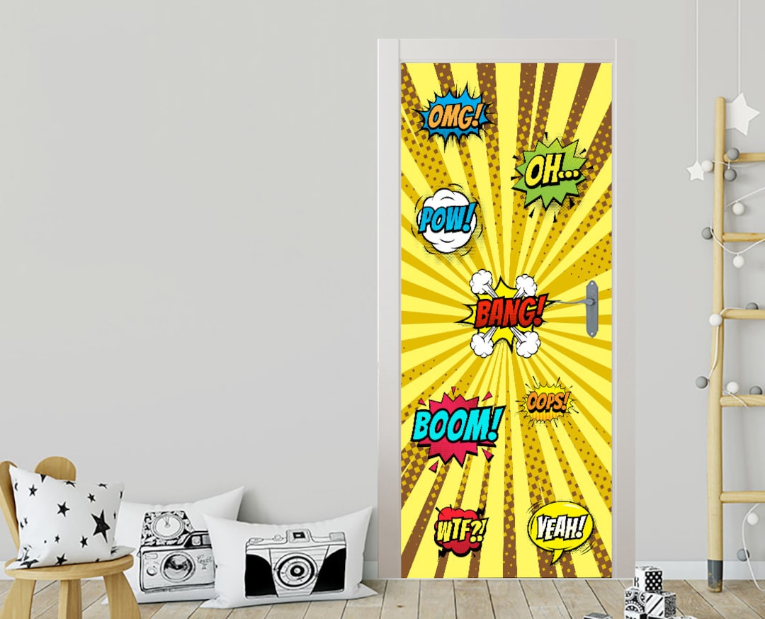 Superhero Decal for Door, Comic Book Door Cover Skin, Removable Door ...