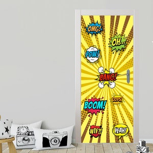 Superhero Decal for Door, Comic Book Door Cover Skin, Removable Door ...