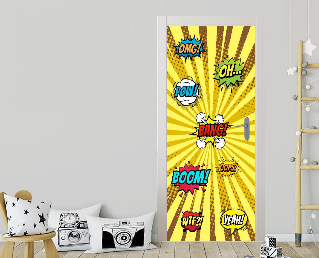 Superhero Decal for Door, Comic Book Door Cover Skin, Removable Door ...