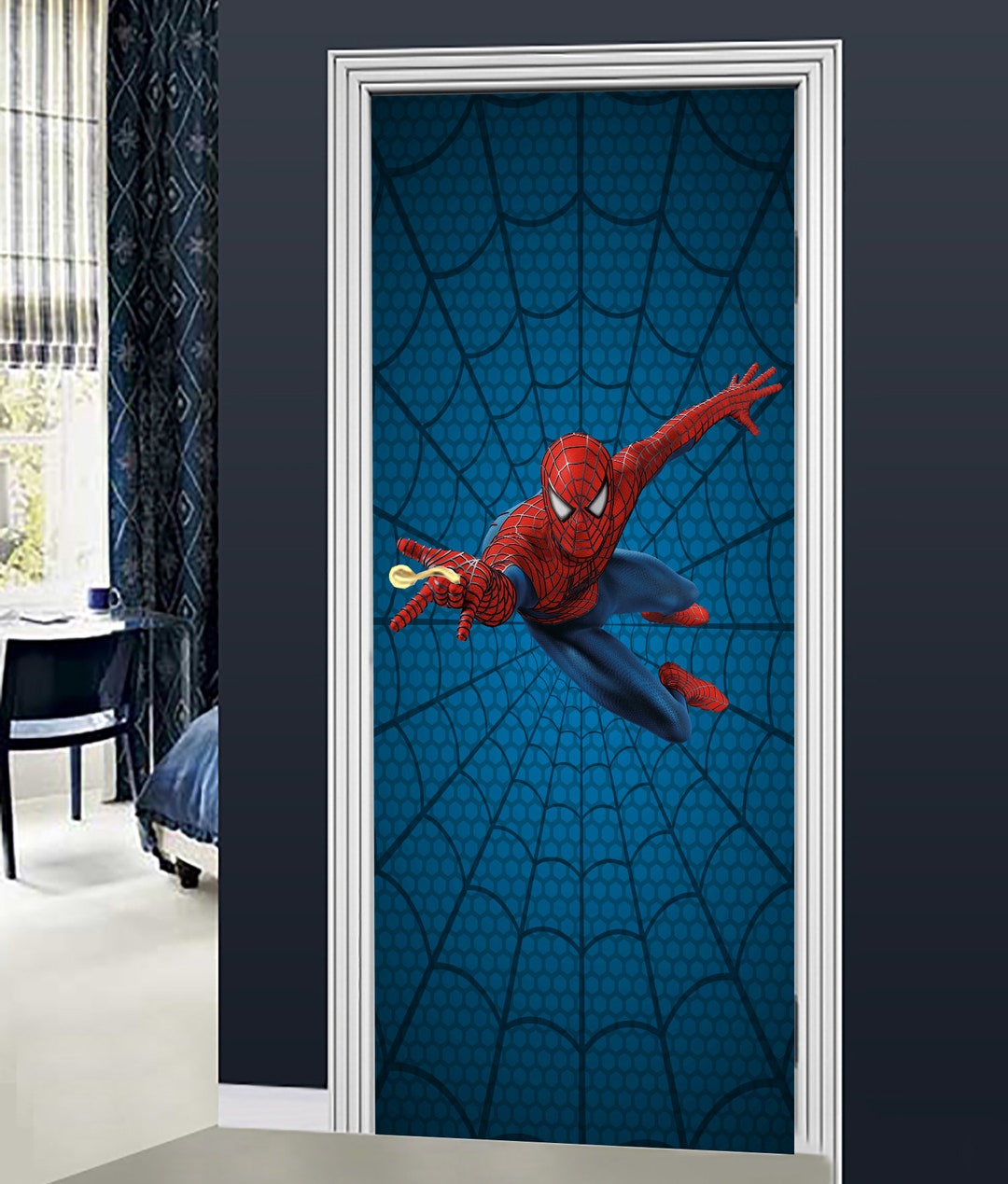 Spiderman Boy Room Door Cover, Superhero Removable Vinyl Skin Mural ...