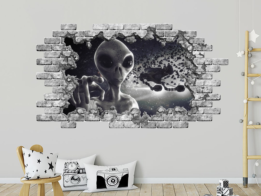Alien Wall Sticker 3d Window Hole in the Decal Space Wall - Etsy