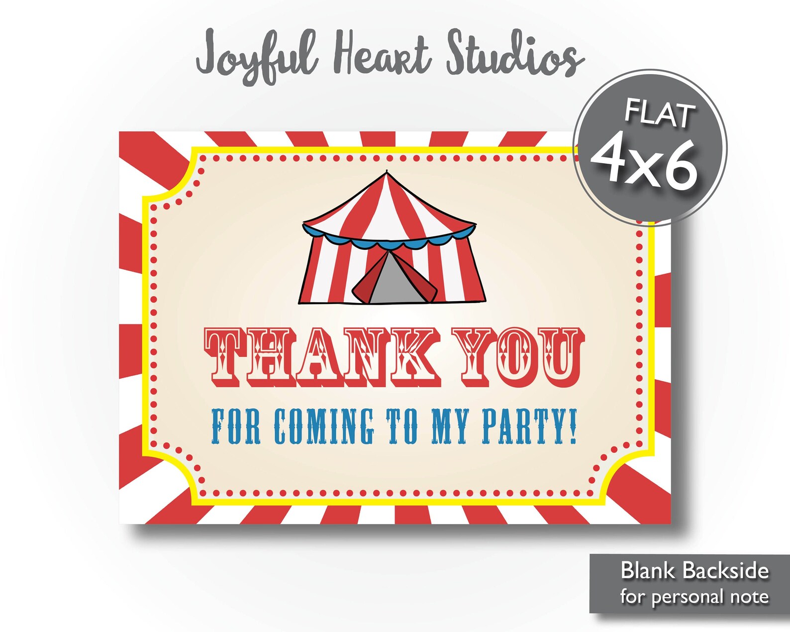 Carnival Birthday Thank You Card, Carnival Thank You, Circus Party Thank You, Circus Thank You ...