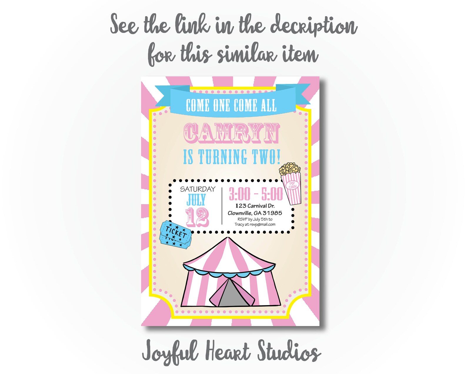 Carnival Birthday Thank You Card, Carnival Thank You, Circus Party ...