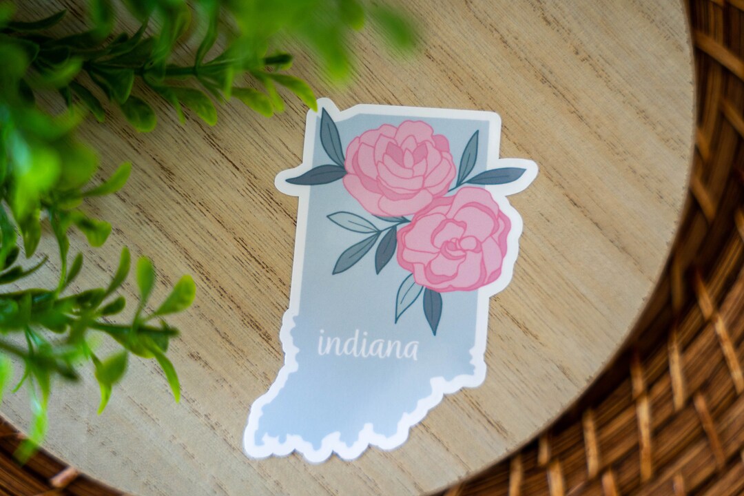 Indiana State Sticker, Indiana Sticker Decal, State Sticker, Peony ...