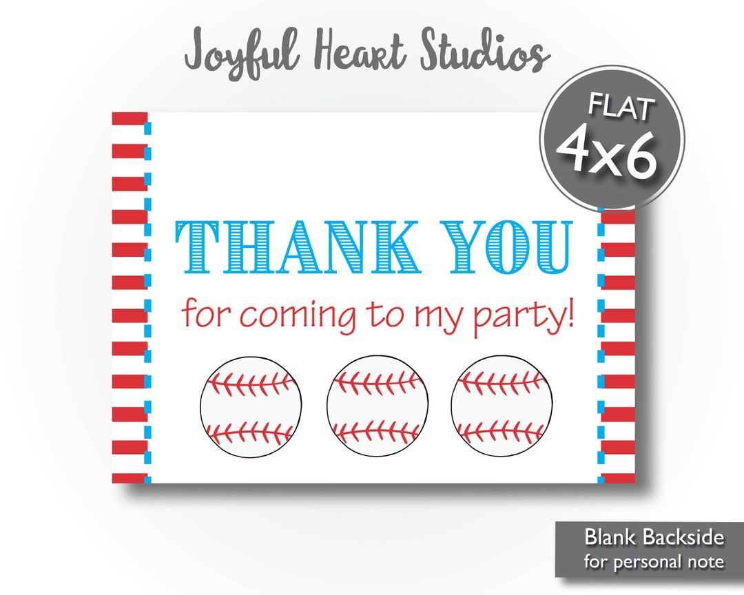Baseball Birthday Thank You Card, Baseball Thank You, Sports Party ...