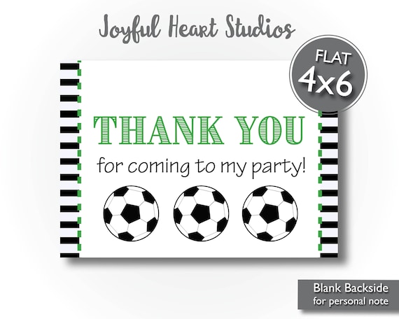 Soccer Birthday Thank You Card, Soccer Thank You, Sports Party Thank ...