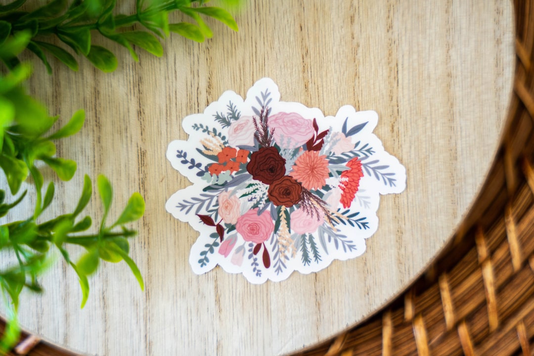 Flower Bouquet Sticker, Boho Flower Sticker, Floral Decal, Rose Sticker ...