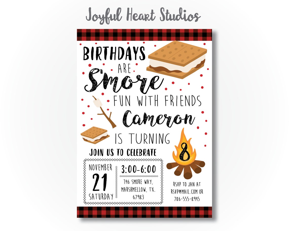 Smore Birthday Invitation, Smore Invitation, Camp Birthday Invitation ...