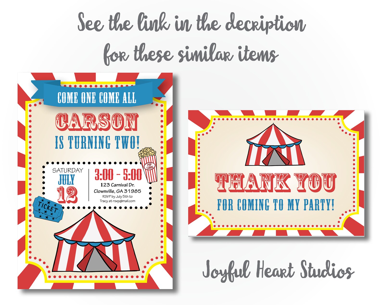 Carnival Birthday Thank You Card, Carnival Thank You, Circus Party ...