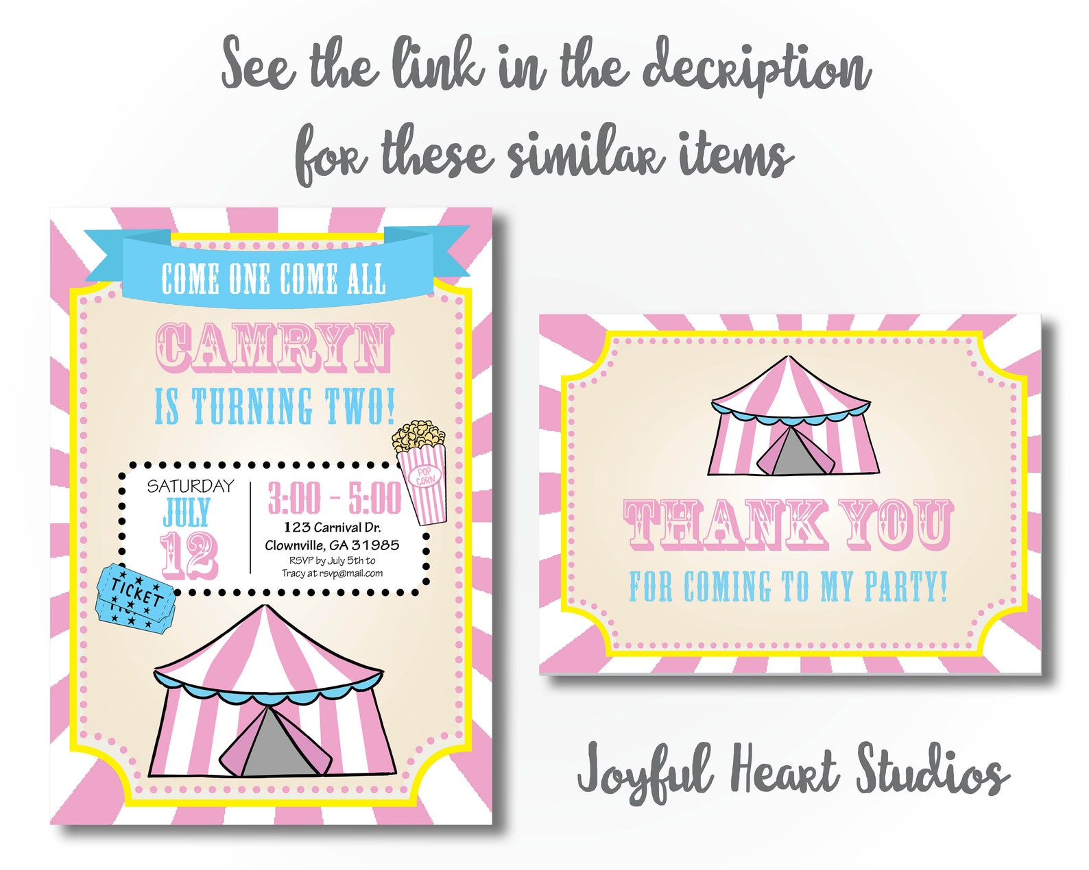 Carnival Birthday Thank You Card, Carnival Thank You, Circus Party ...
