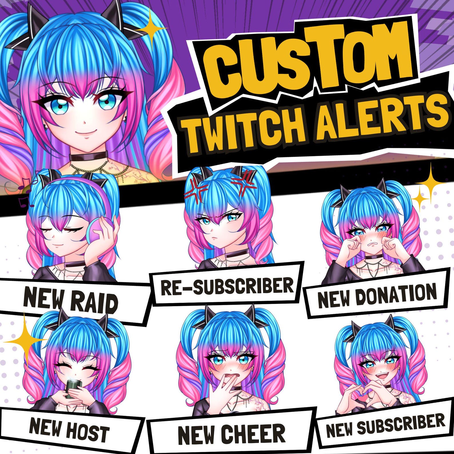 Custom Vtuber Twitch Alerts, Twitch Alerts Animated, Animated Twitch ...
