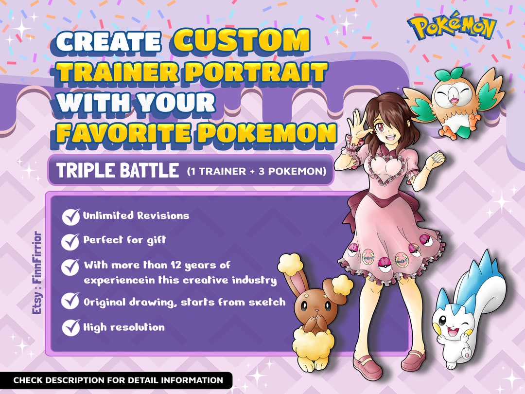 AWESOME PACKAGE Custom Triple Battle 1 Trainer 3 Pokemon - Etsy